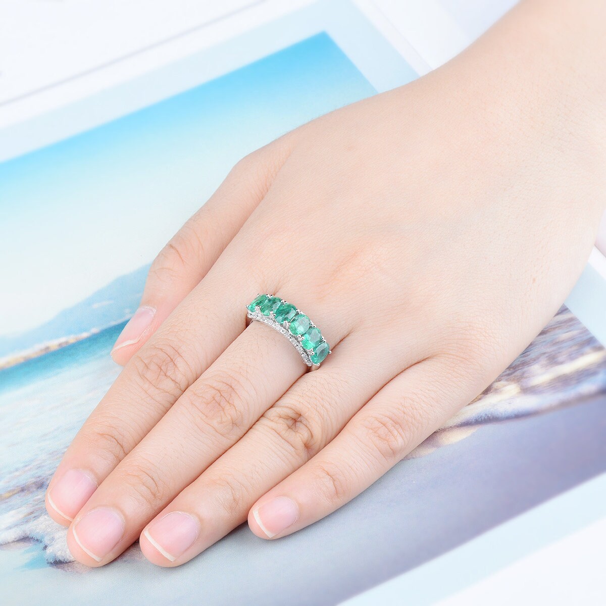 Emerald Oval Shape Silver Ring Semi-infinity Emerald Engagement Ring 2 ...