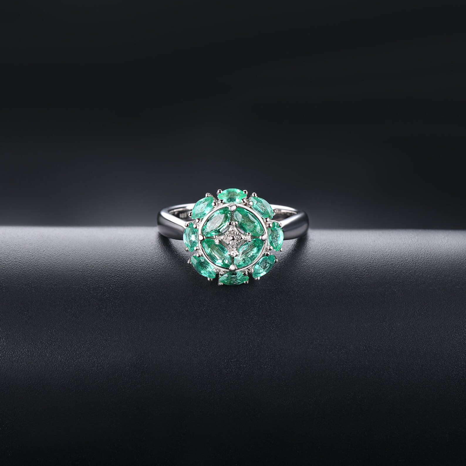 Round Green Emerald and Diamond Engagement Ring in Silver - Etsy