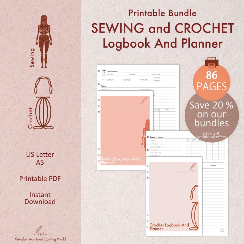 Printable Bundle Sewing and Crochet Journals and Planners PDF Printable ...
