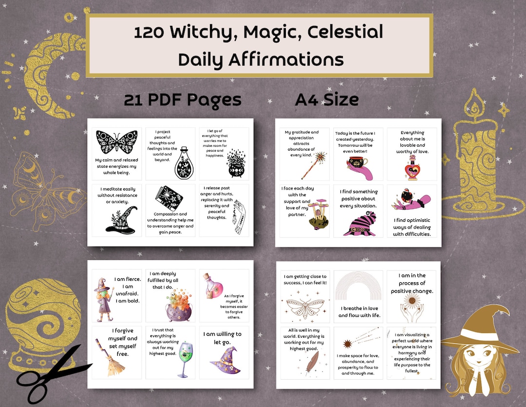 120 Daily Affirmations Witchy Magic Celestial Printable Bundle,jar ...