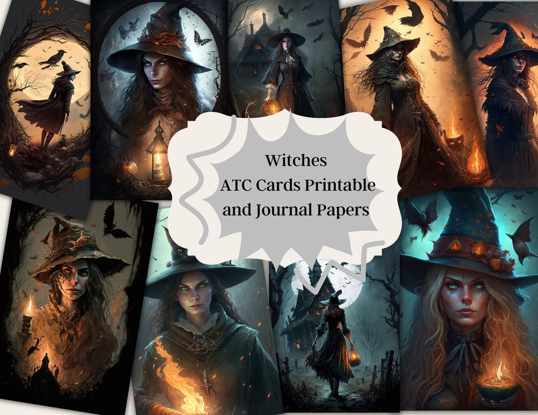 Witch Journal Cards Atc, Digital Paper, Witch Junk Journal, Printable ...