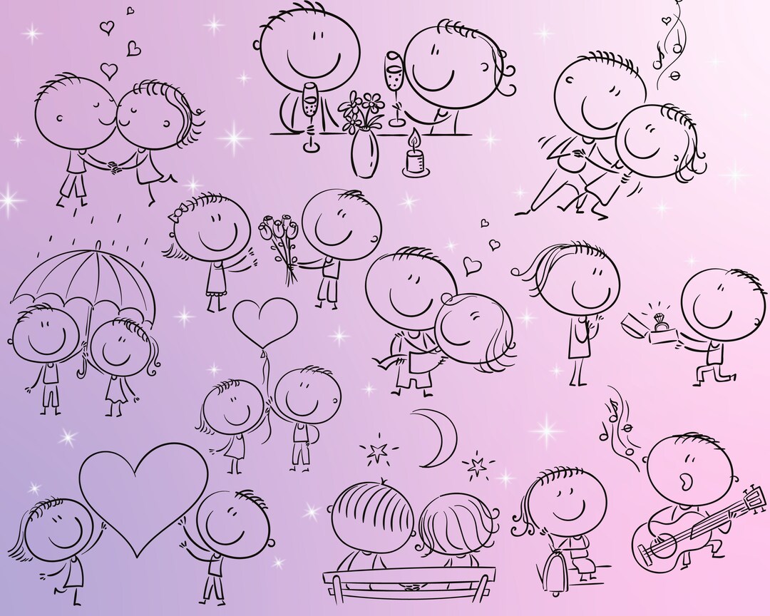 Love Couples Hand Drawn Line Svg Pdf Png Bundle, Wedding, Valentine's ...