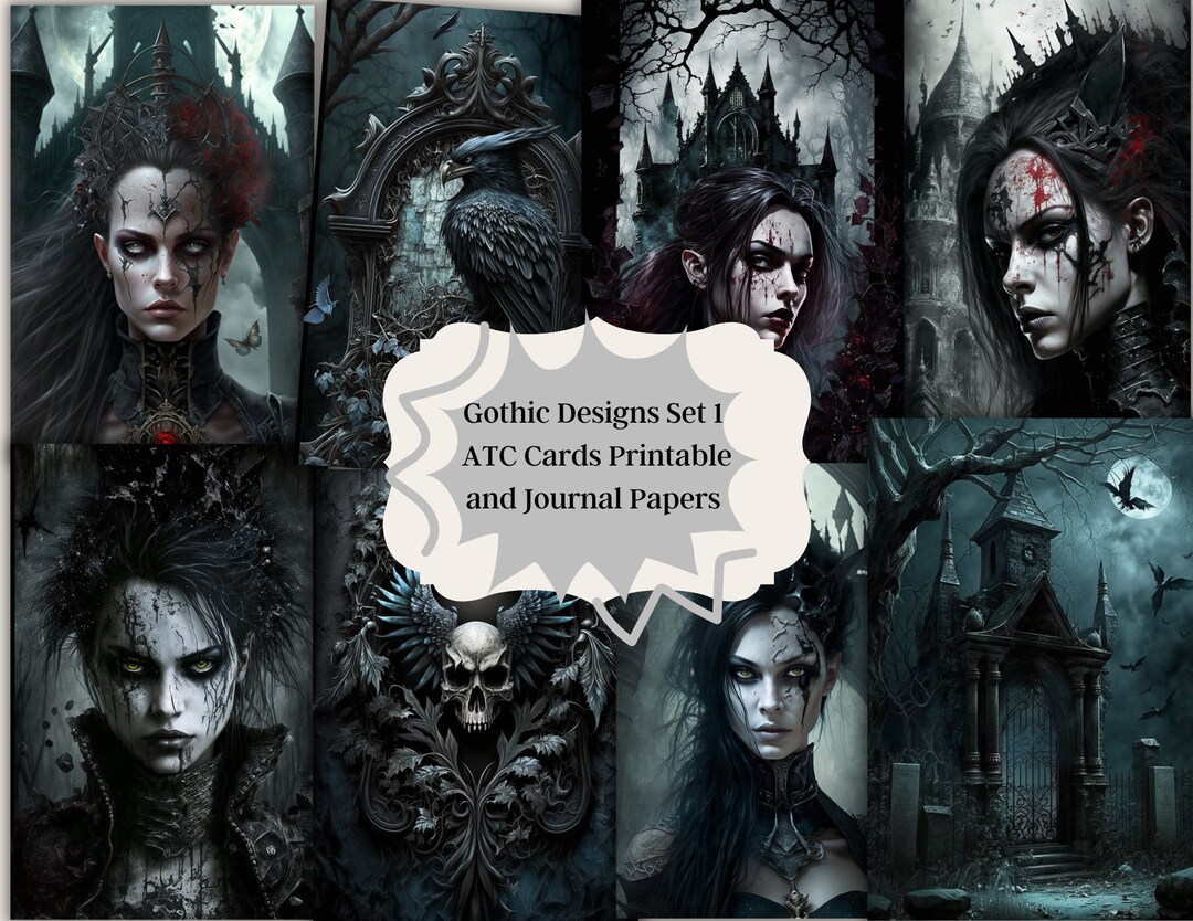 Gothic Design Set 1 Journal Cards Atc, Digital Paper, Printable ...