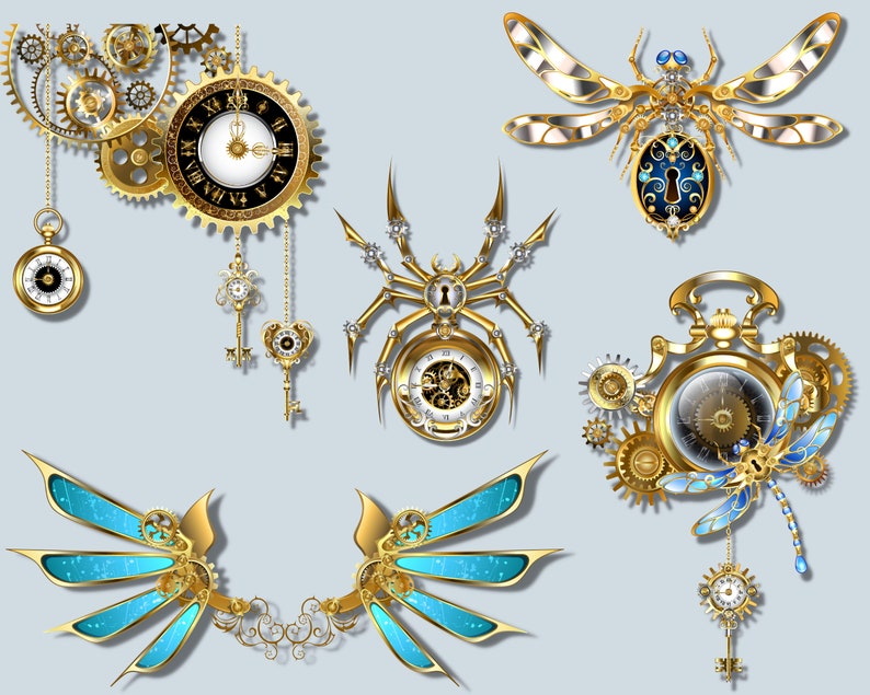 50 Steampunk Gold Desings, Clock Gears, Steampunk Clipart, Steampunk ...