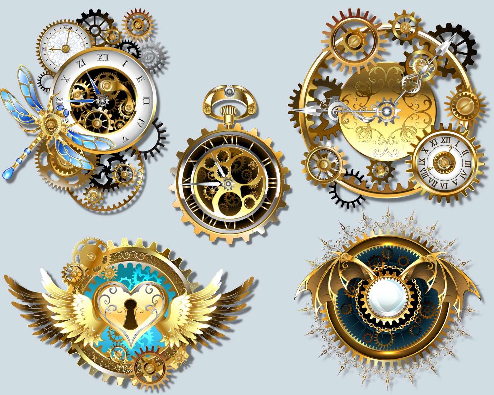 50 Steampunk Gold Desings, Clock Gears, Steampunk Clipart, Steampunk ...