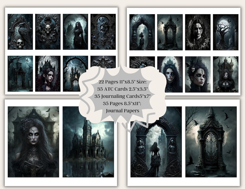 Gothic Design Set 1 Journal Cards Atc, Digital Paper, Printable ...