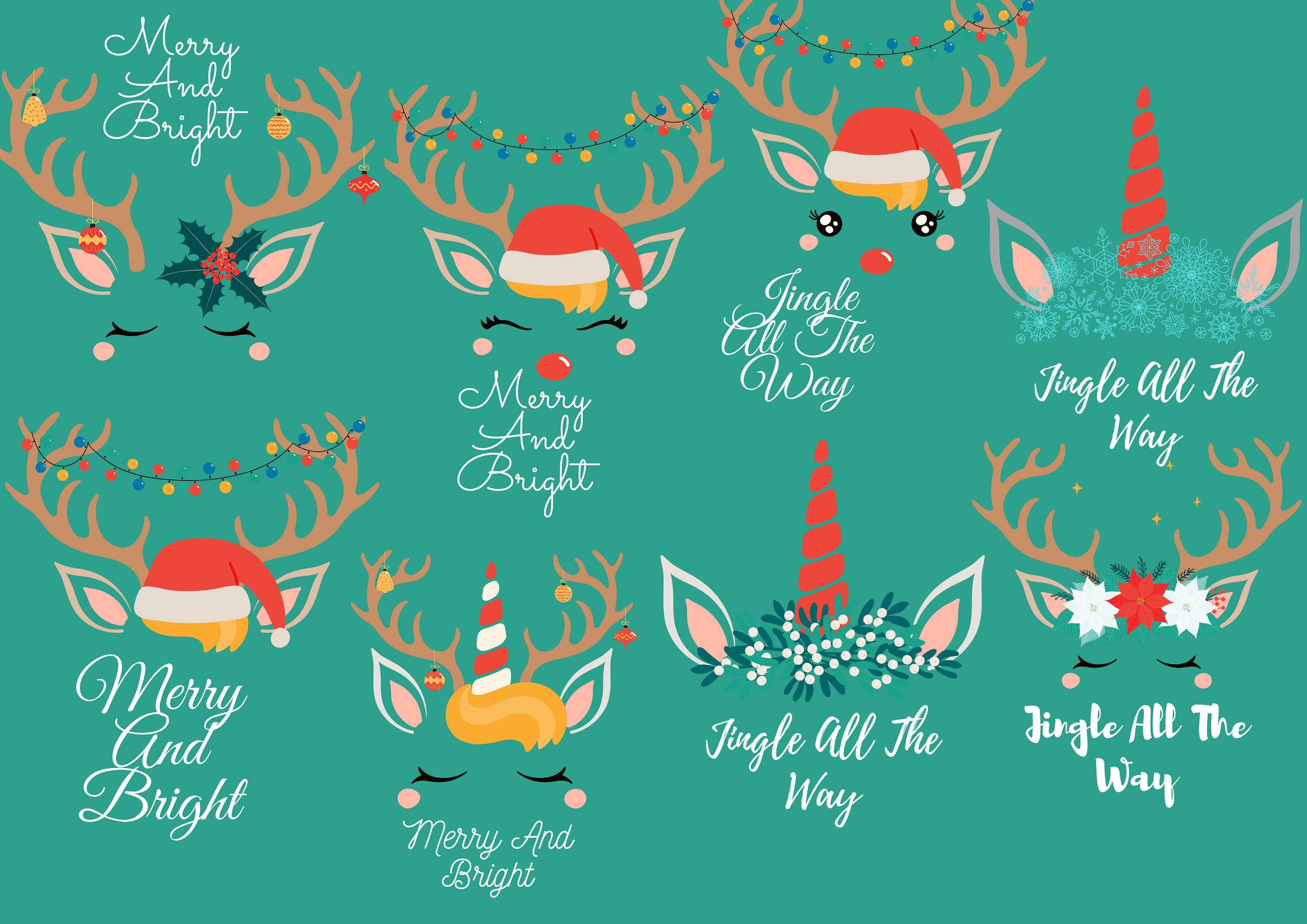 Christmas Reindeer Faces Svg Bundle Designs Sublimation, Christmas Svg ...