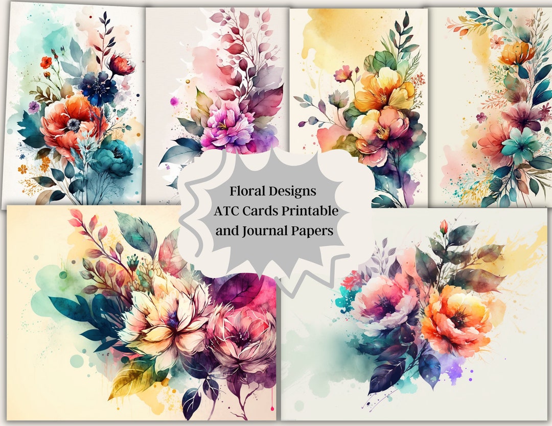 Watercolor Floral Journal Cards: Printable ATC Scrapbook Paper (digital ...
