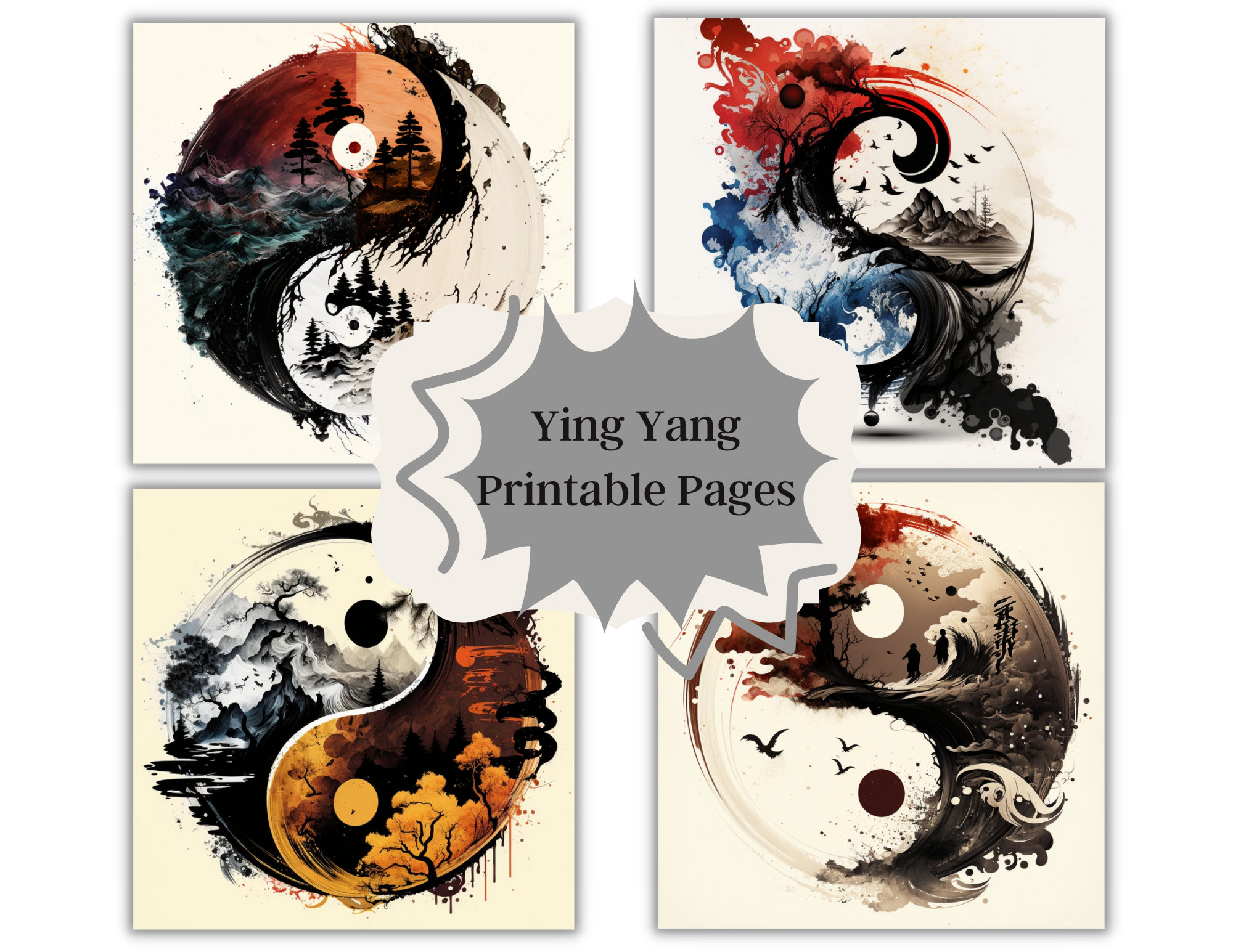Ying Yang Chinese Art: Printable Journaling Cards (digital Download) - Etsy