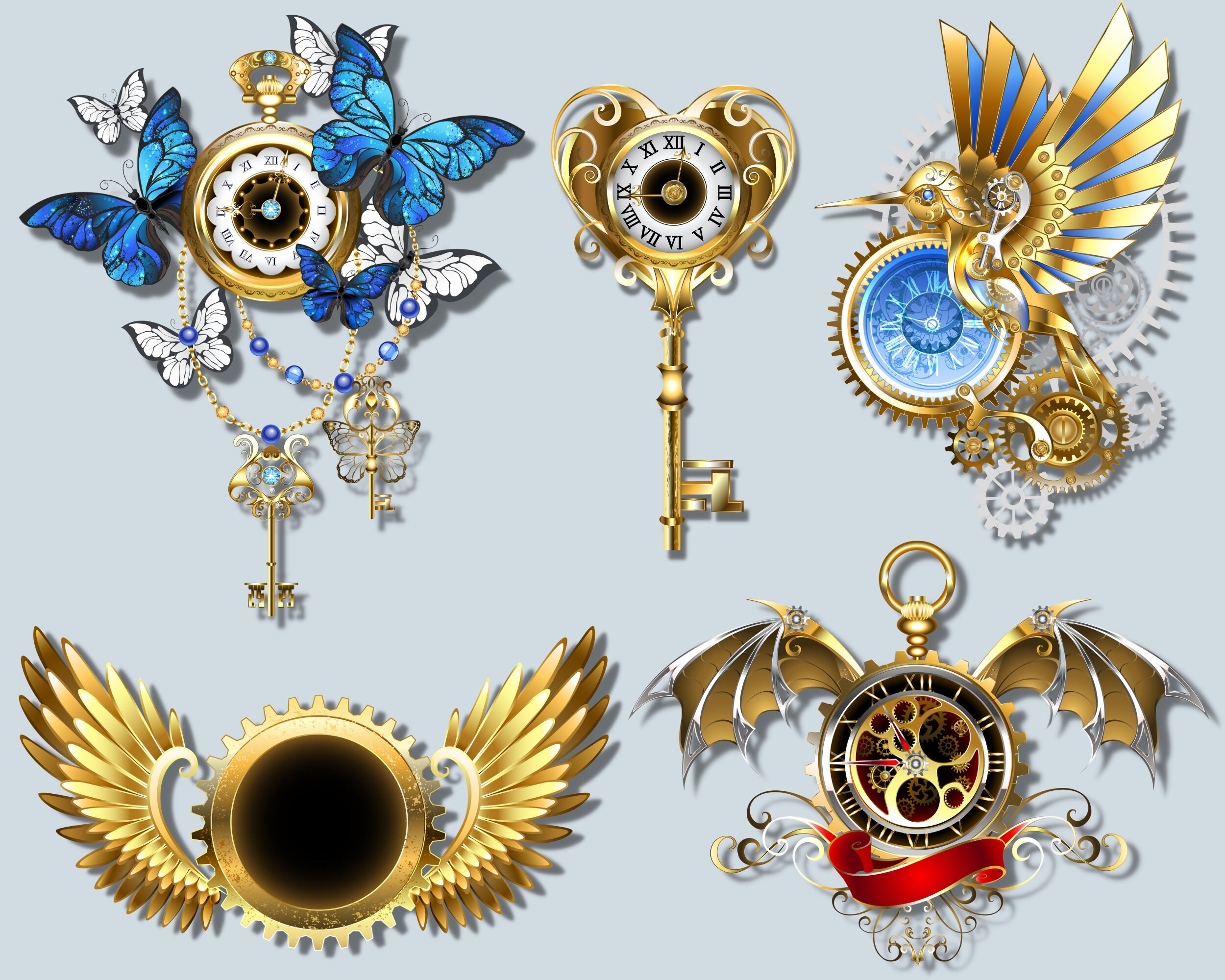 50 Steampunk Gold Desings, Clock Gears, Steampunk Clipart, Steampunk ...