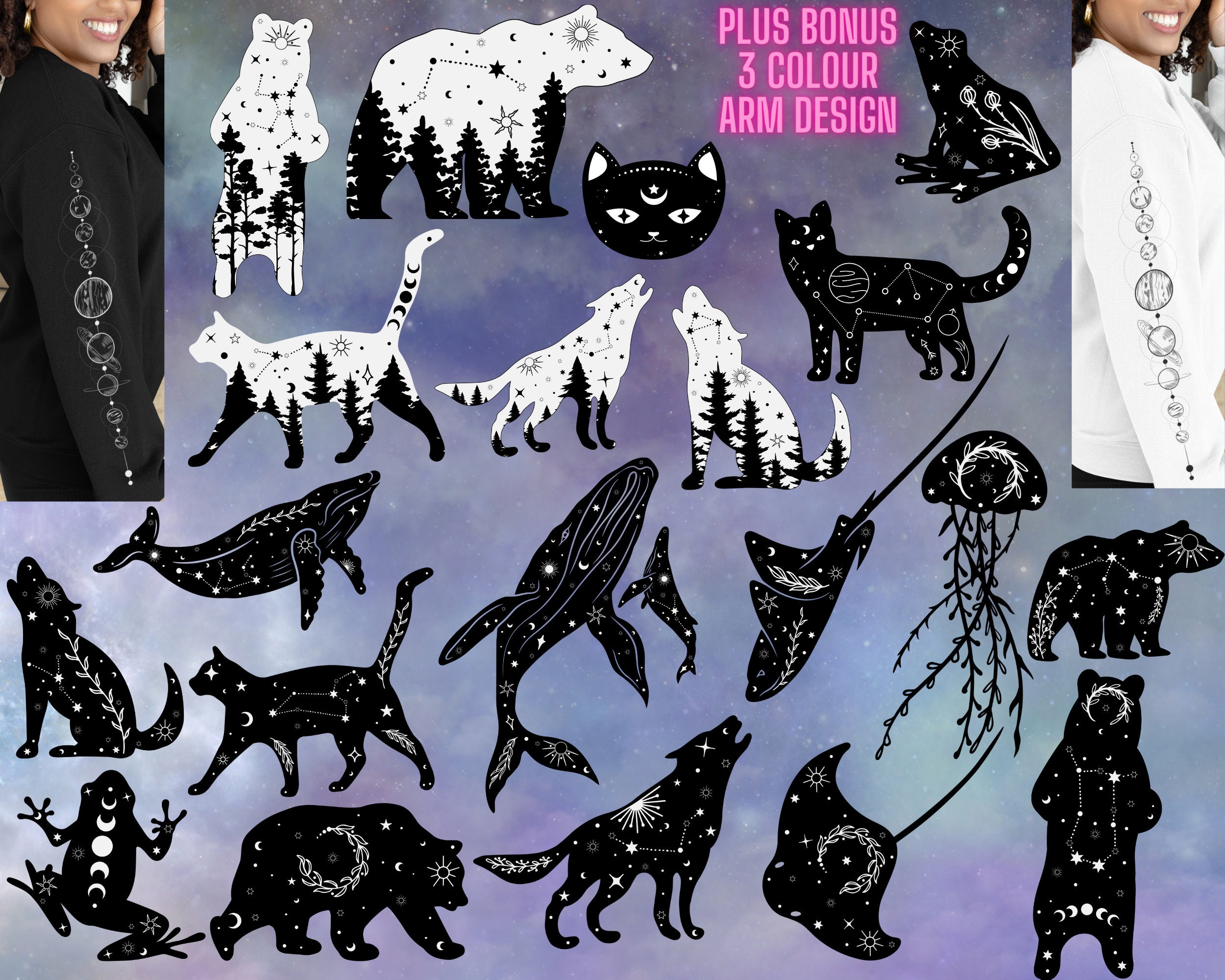 Magic and Celestial Animals SVG Png Pdf Bundle Plus Bonus Arm Design ...