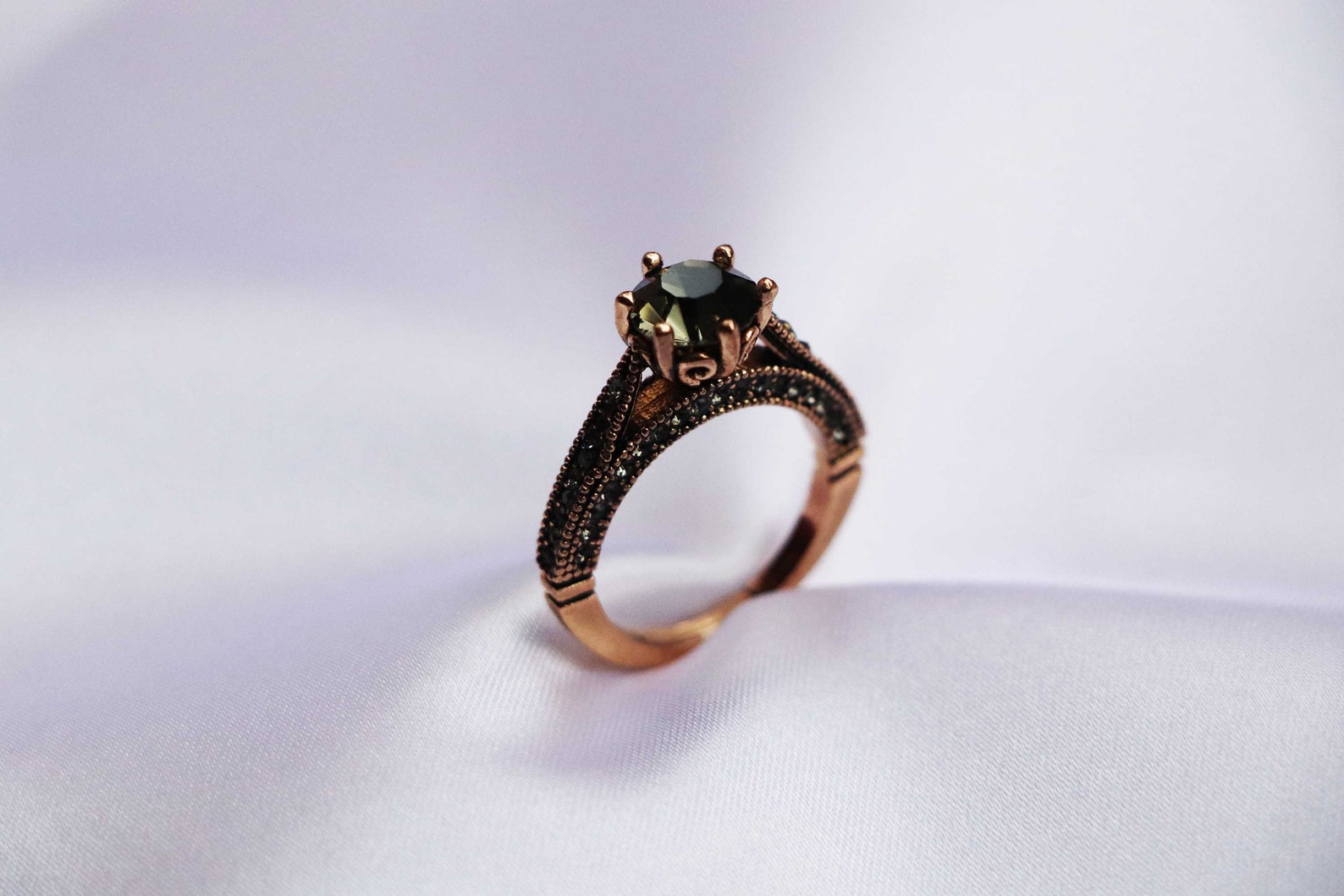Bronze Engagement Ring: Gothic Art Deco Zircon & Marcasite Ring - Etsy