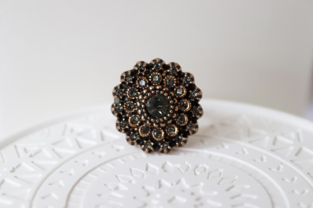 Bronze Flower Ring: Marcasite & Zircon Stones, Vintage Style - Etsy