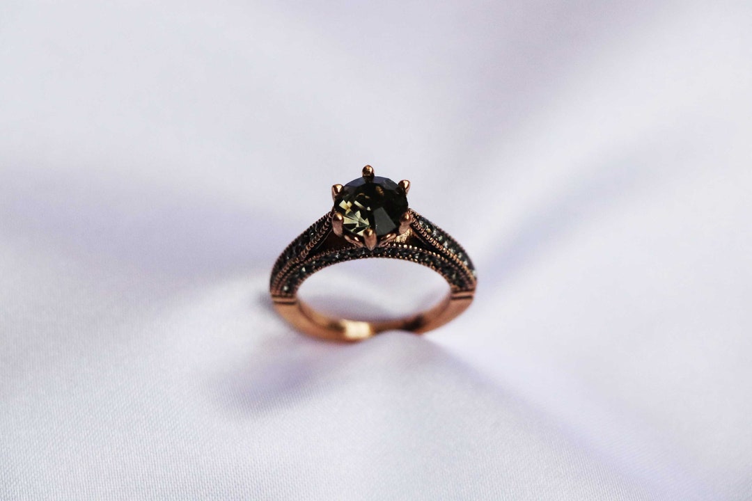 Bronze Engagement Ring: Gothic Art Deco Zircon & Marcasite Ring - Etsy