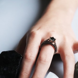 Bronze Engagement Ring: Gothic Art Deco Zircon & Marcasite Ring - Etsy