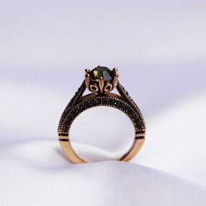 Bronze Engagement Ring: Gothic Art Deco Zircon & Marcasite Ring - Etsy