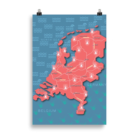 Netherlands Railway Map Costum Map Map Print Travel Poster - Etsy