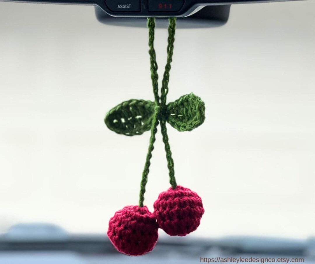 Handmade Crochet Cherry Hanging Car Charm – Adjustable Leaves ...