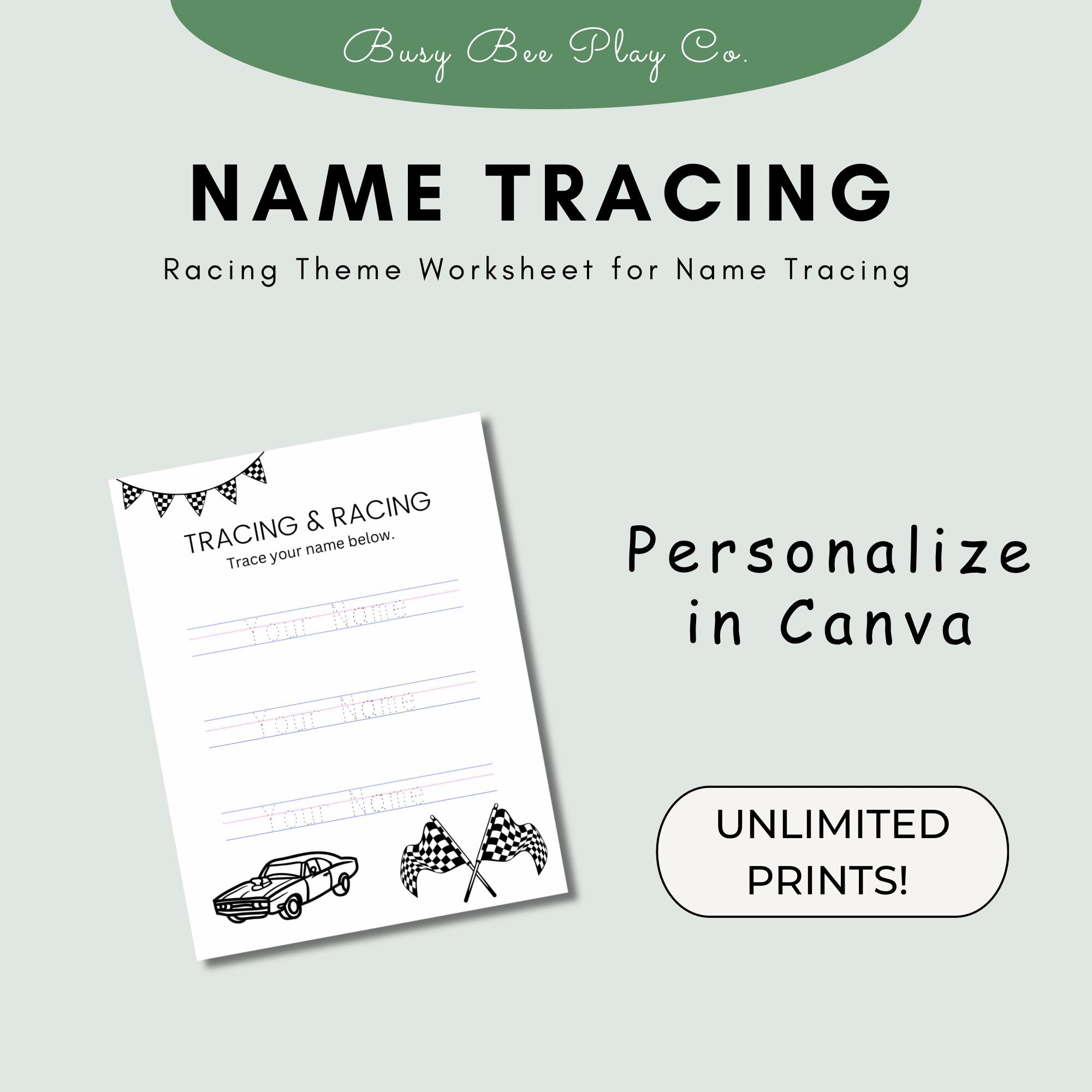 Racing & Tracing Name Tracing Worksheet | Learn to Write Your Name ...