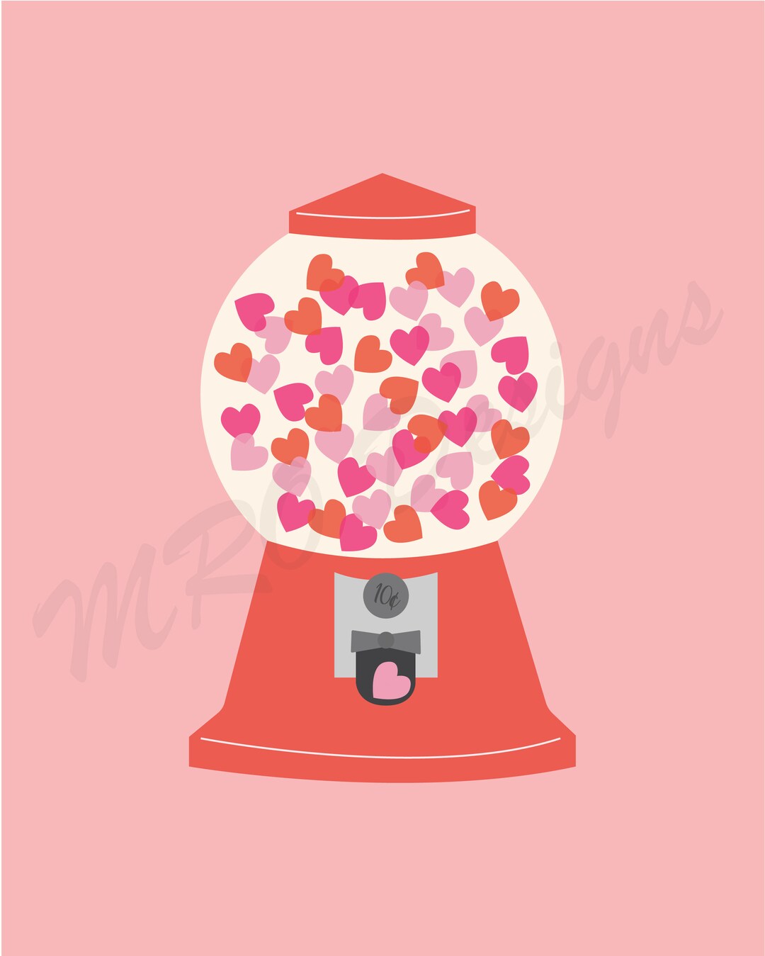 Valentine's Day Gumball Machine Illustration - Valentine's Day Card - Etsy