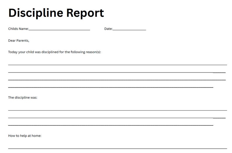 Daycare Discipline Report - Etsy