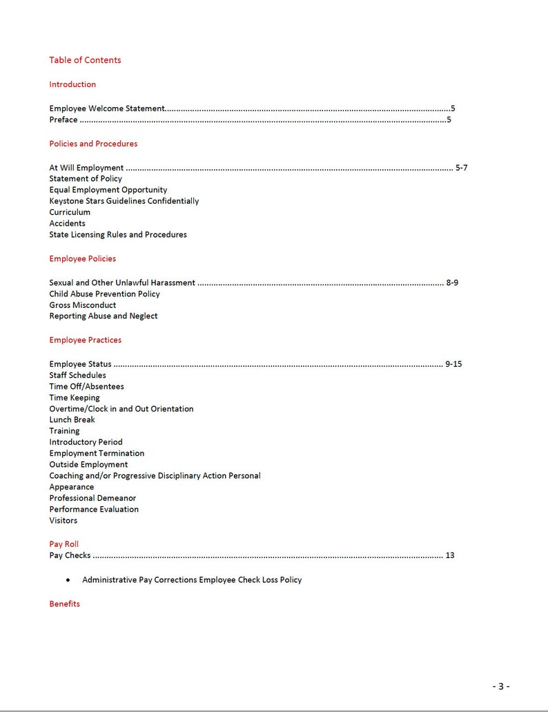 Employee Handbook Daycare - Etsy