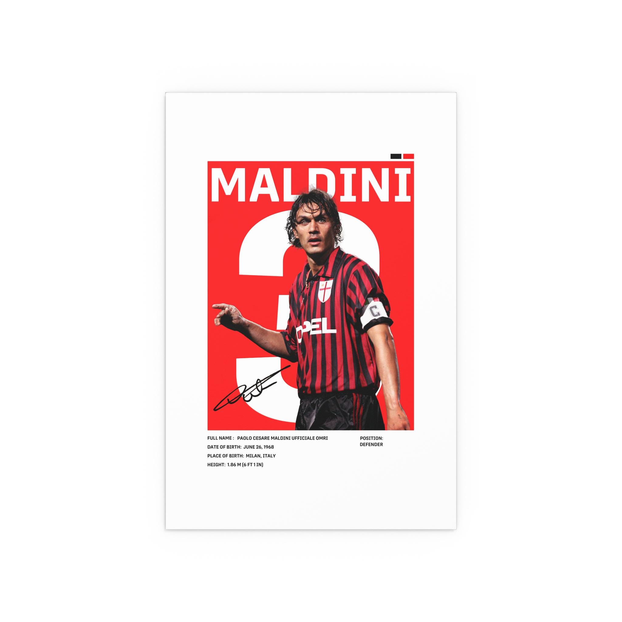 Paolo Maldini Poster, AC Milan Poster, Maldini Wall Art,maldini Print ...