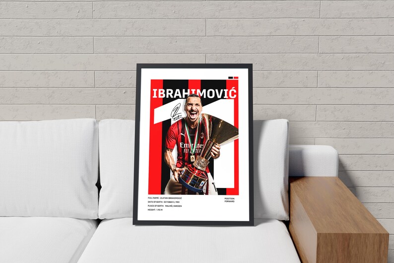 Zlatan Ibrahimovic AC Milan Poster, Soccer Wall Art, Soccer Fan Gift ...