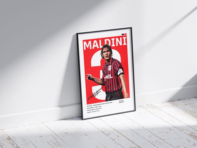 Paolo Maldini Poster, AC Milan Poster, Maldini Wall Art,maldini Print ...