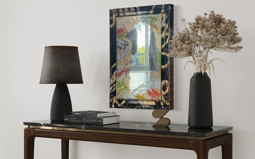 Black Antique Mirror With Graffiti Tag Spray Paint - Etsy