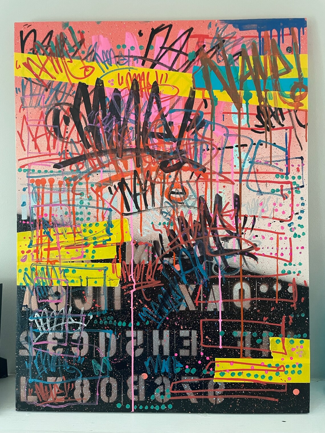 Pink/black - Original Mixed Media Abstract Artwork on Canvas, Graffiti ...