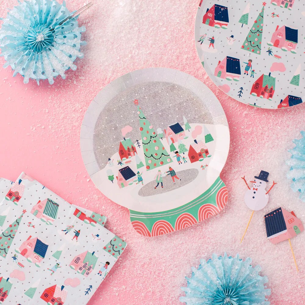 Snow Globe Plates, Christmas Party Plates, Holiday Party Plates ...