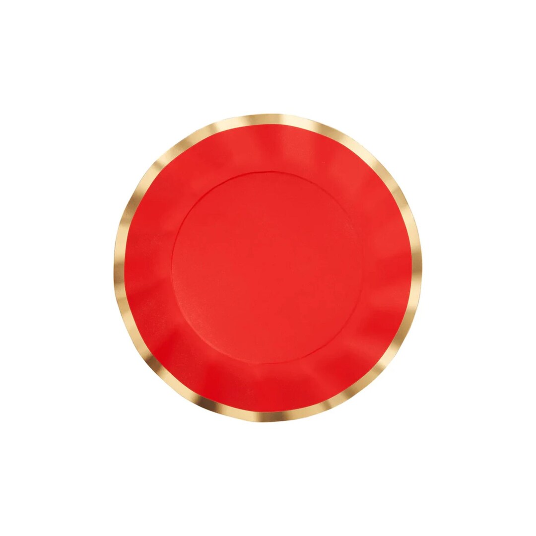 Wavy Red Salad Plates, Red and Gold Party Plates, Christmas Plates ...