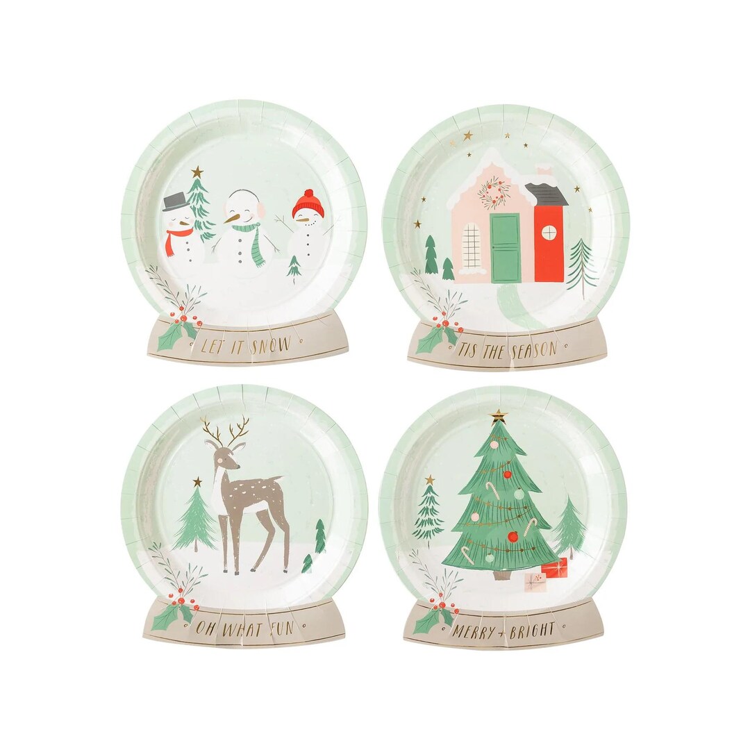 Christmas Snow Globe Plates, Christmas Party Plates, Holiday Party ...