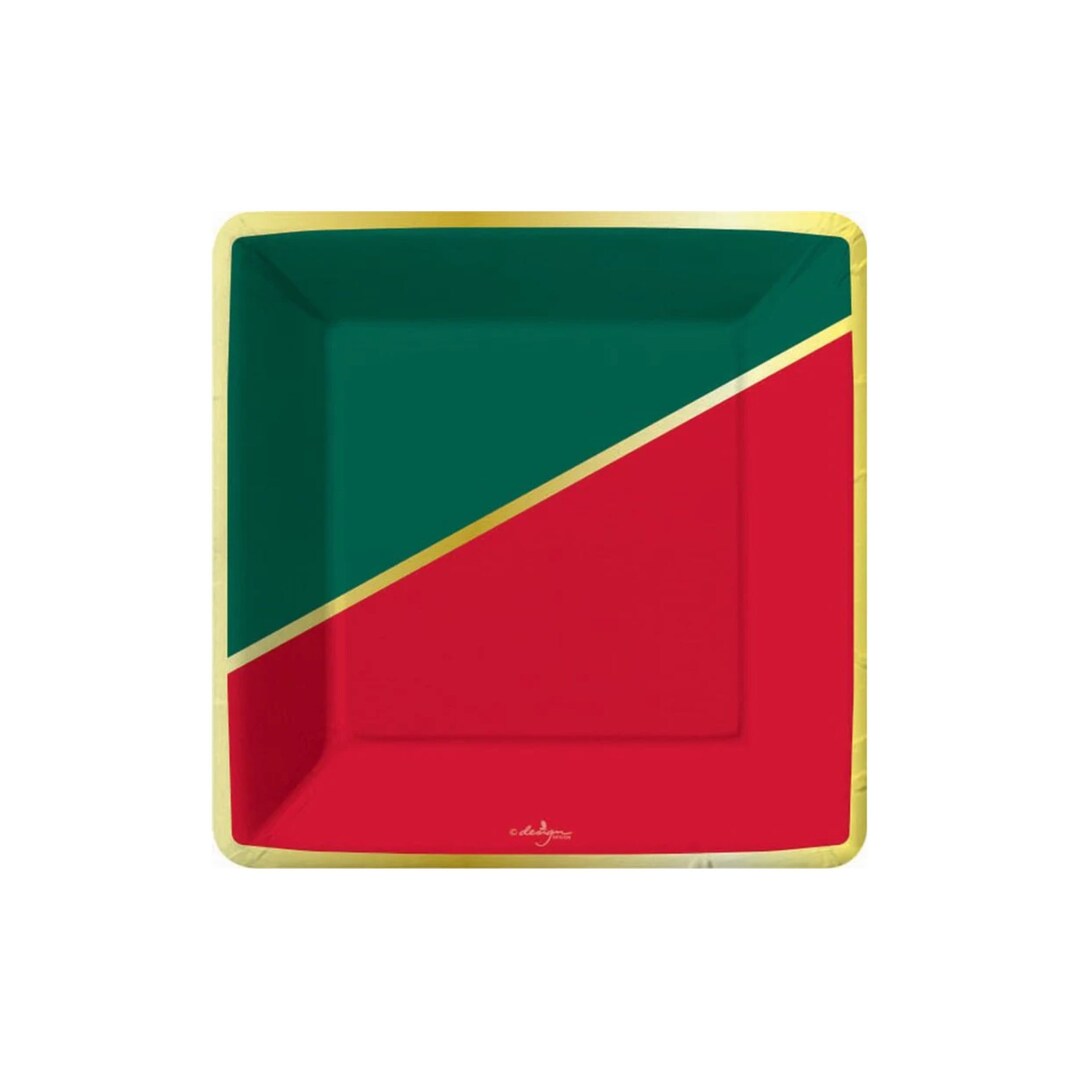 Colorblock Plates, Christmas Square Plates, Classic Holiday Party ...