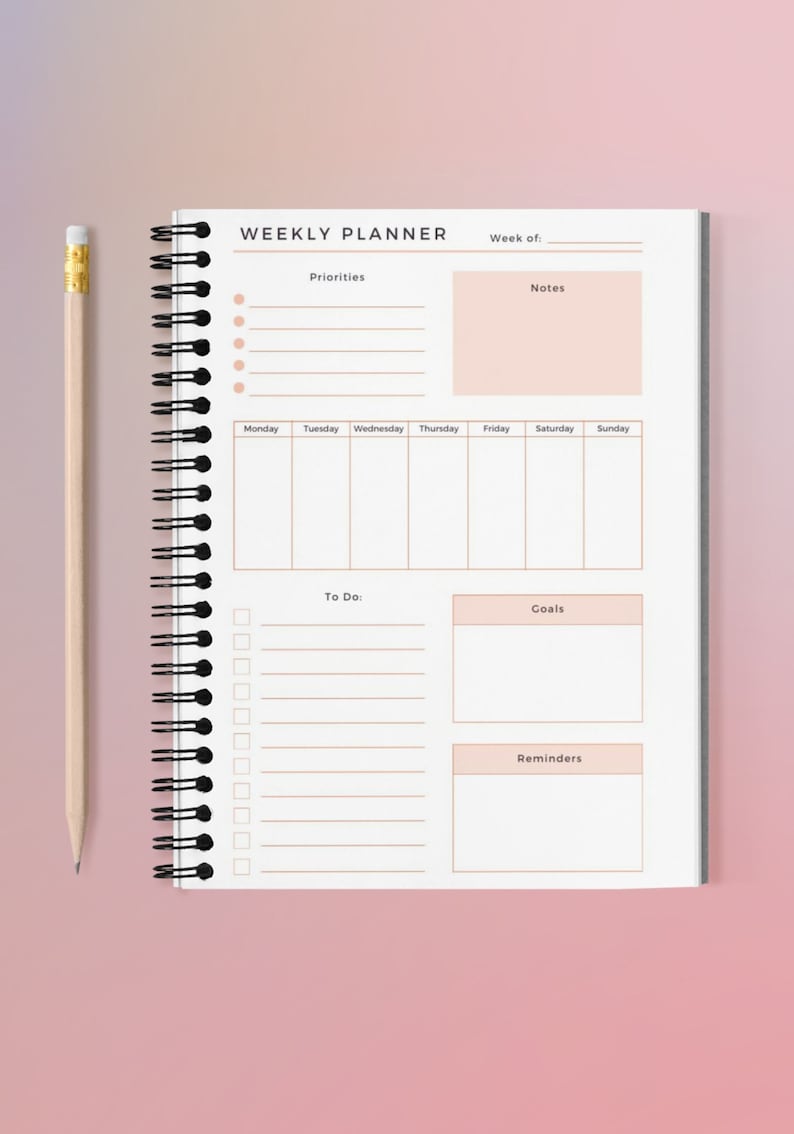 Weekly Planner Digital Download- Printable PDF - Etsy