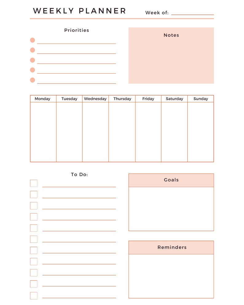 Weekly Planner Digital Download- Printable PDF - Etsy