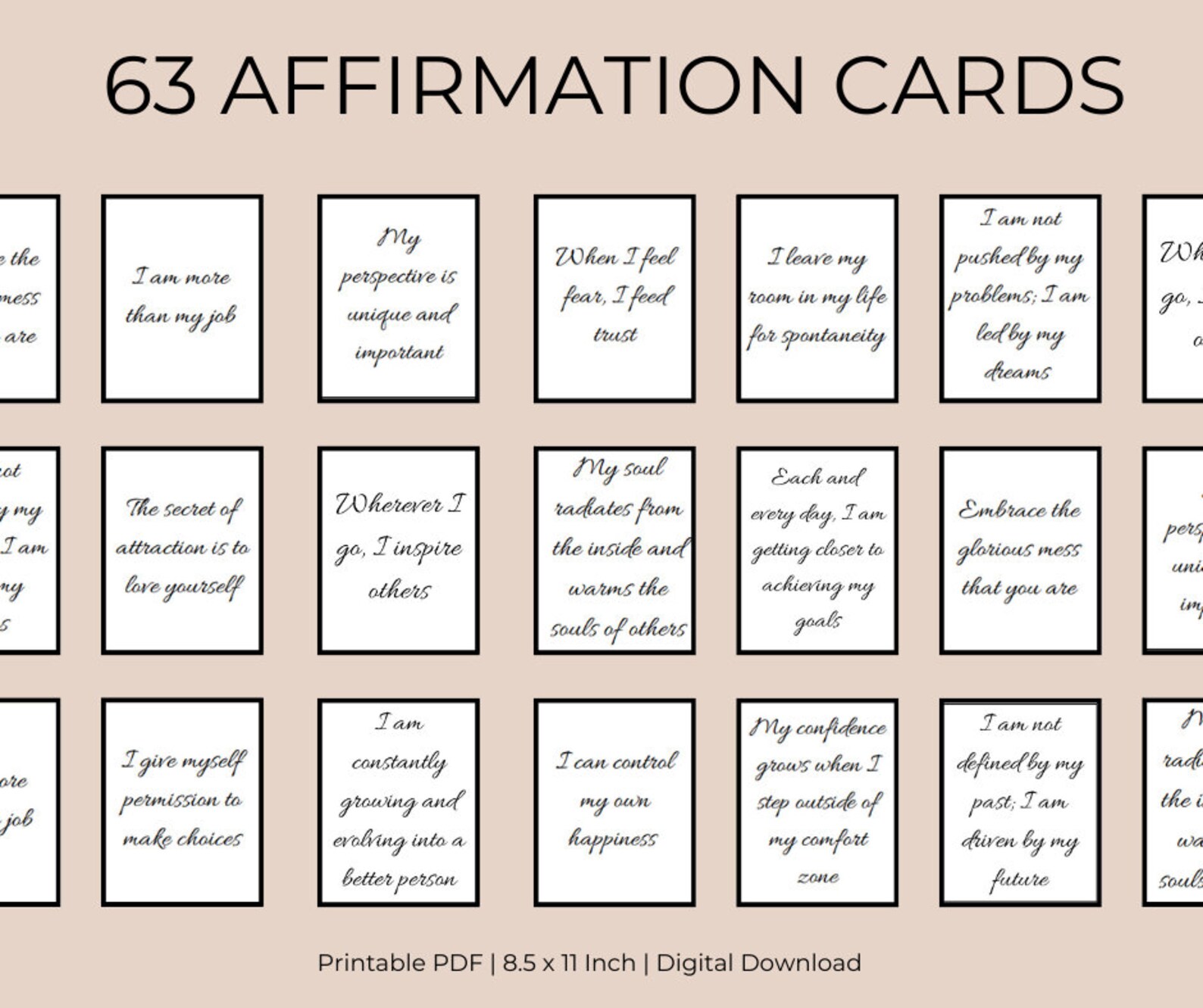 63 Affirmation Cards Printable, Cards Deck, Positive PDF, Manifestation ...