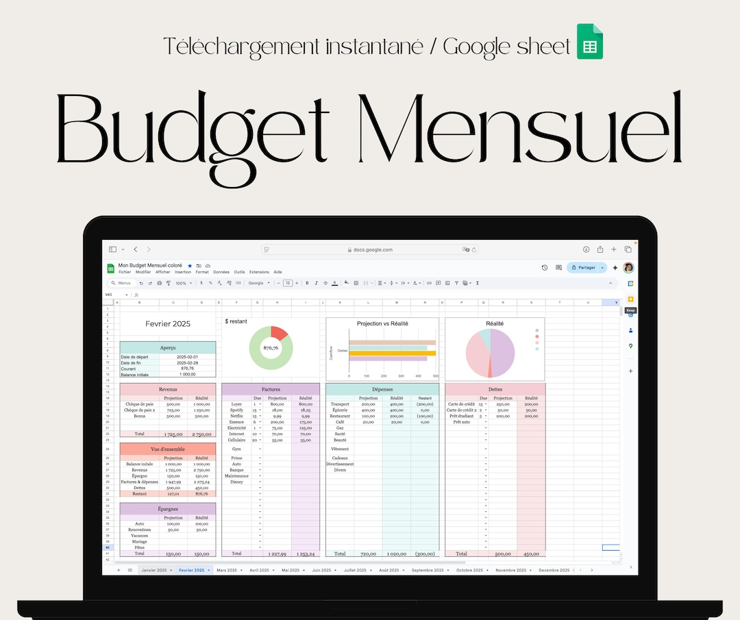 Monthly Budget Spreadsheet in French, Google Sheet, Easy to Use ...