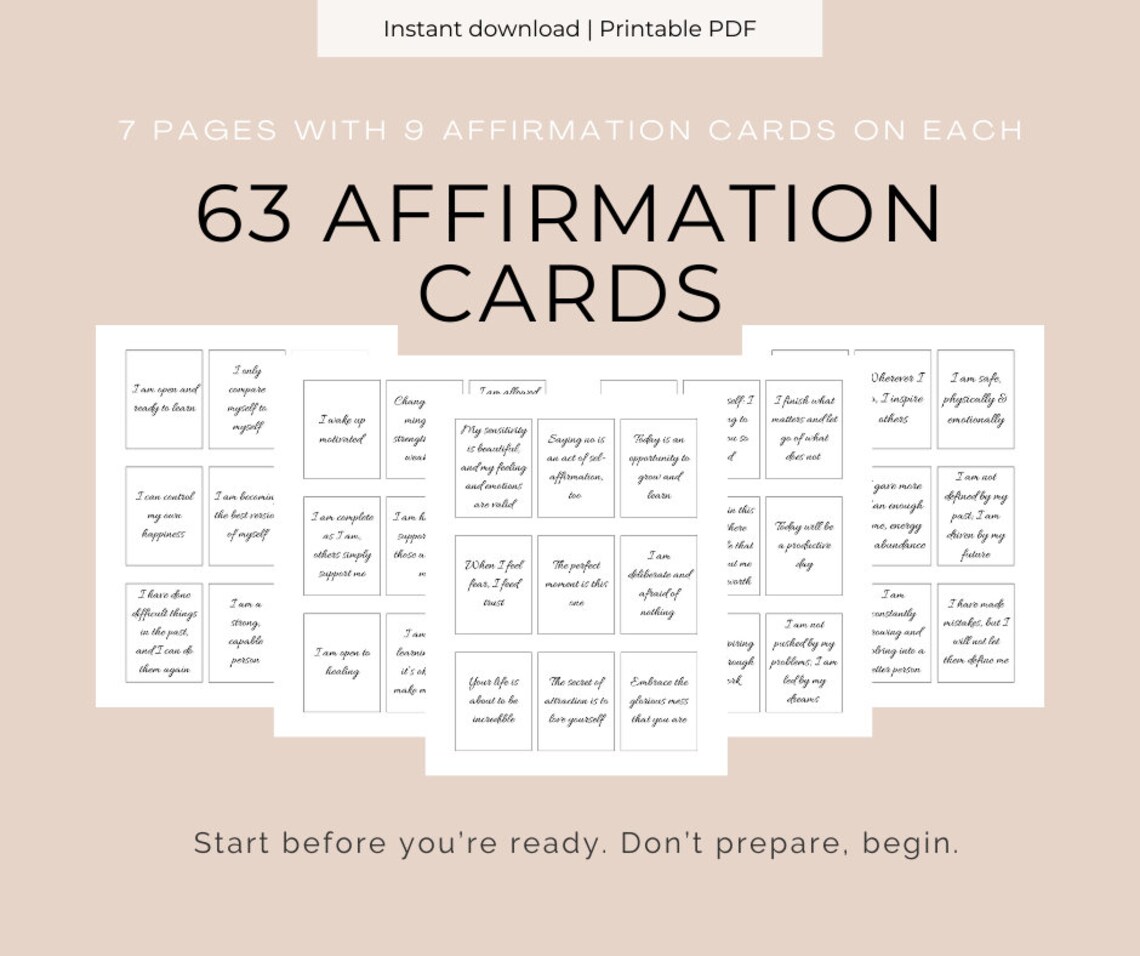 63 Affirmation Cards Printable, Cards Deck, Positive PDF, Manifestation ...