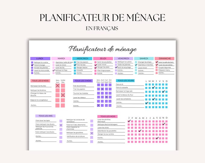 Cleaning Checklist, in French, Canva Template, Boho Style, Cleaning ...