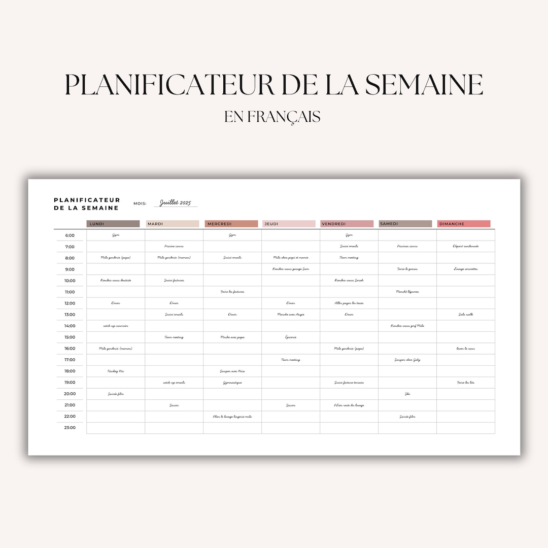 Downloadable Weekly Schedule Planner in French – Fillable and Printable ...
