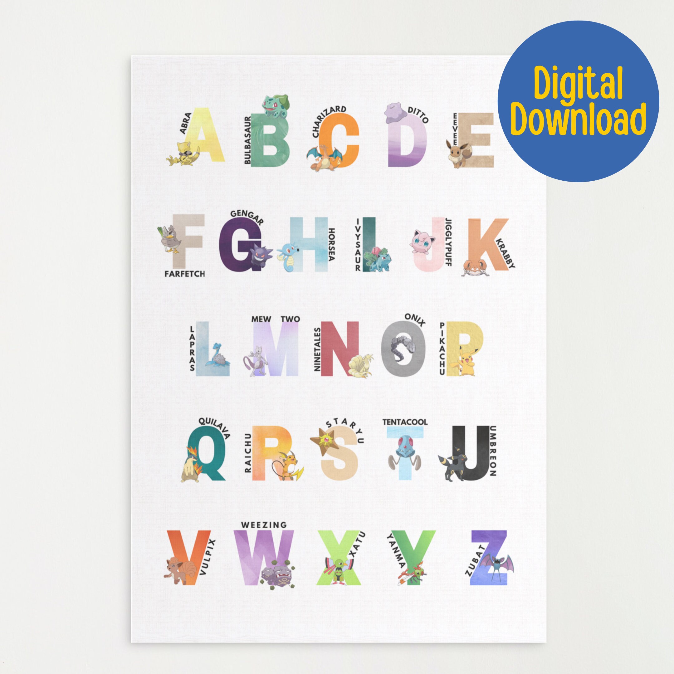 Pokemon Alphabet Poster Digital Download Printable, Educational Pokemon ...