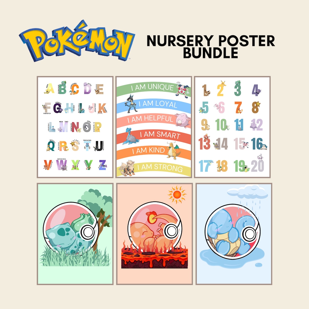 Pokemon Nursery Poster Bundle Printable, Pokemon Gift, Educational ...
