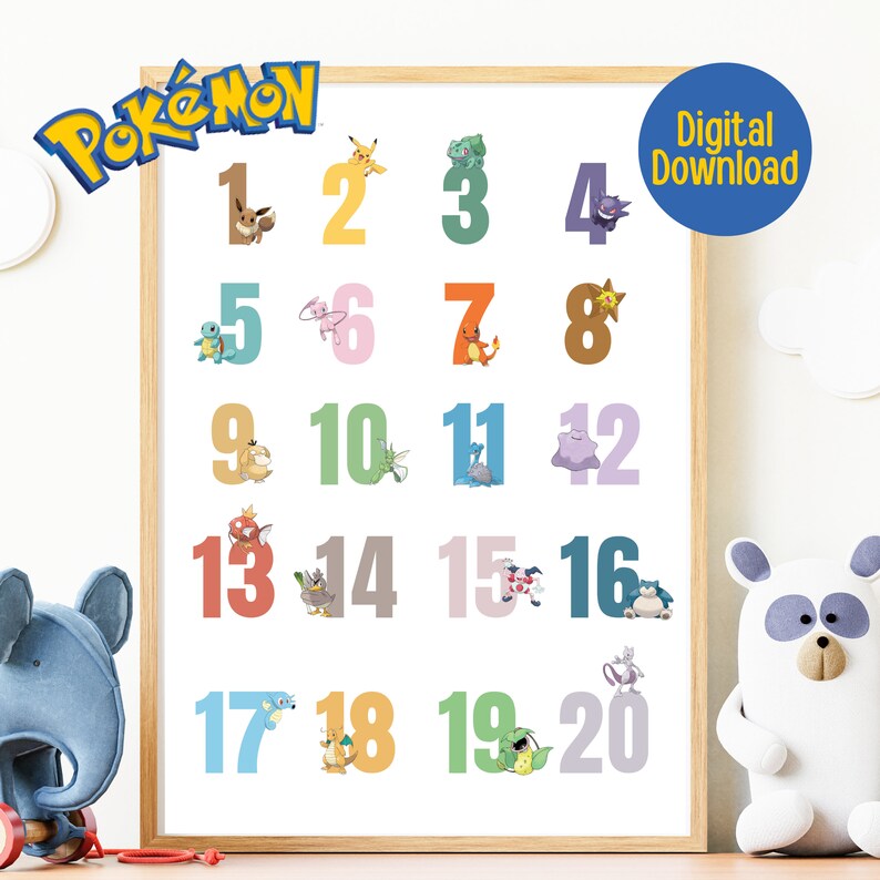 Pokemon Numbers Poster Printable, Educational Pokemon PRINTABLE Wall ...