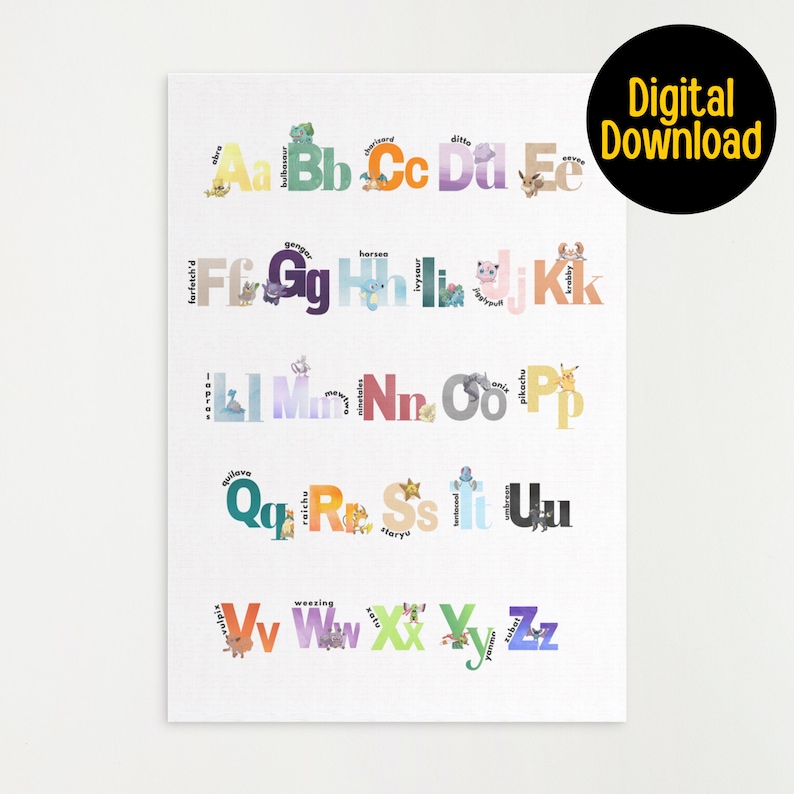 Pokemon Alphabet Poster Printable, Educational Pokemon PRINTABLE Wall ...