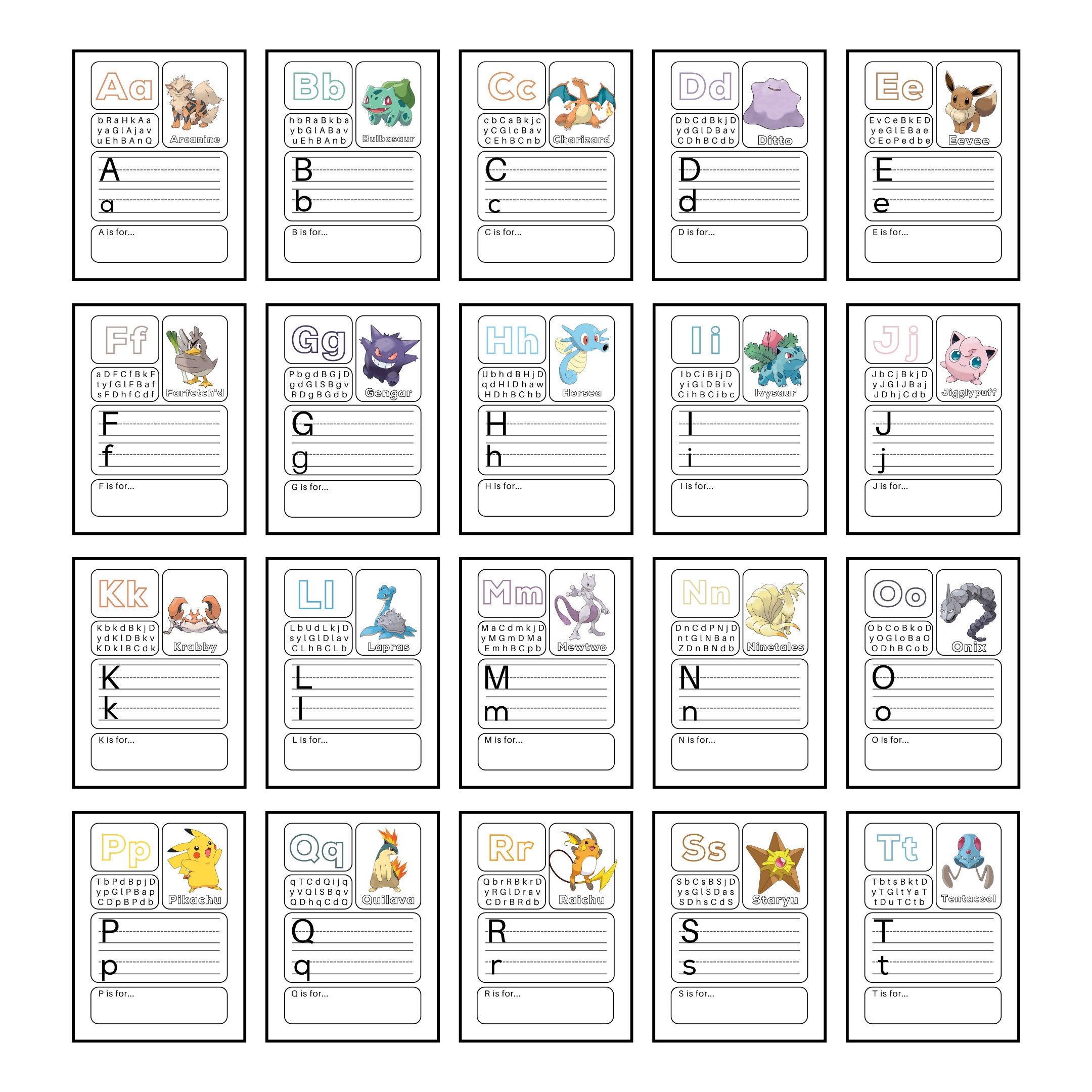 Hojas de trabajo del alfabeto de Pokémon para preescolar, hojas de ...