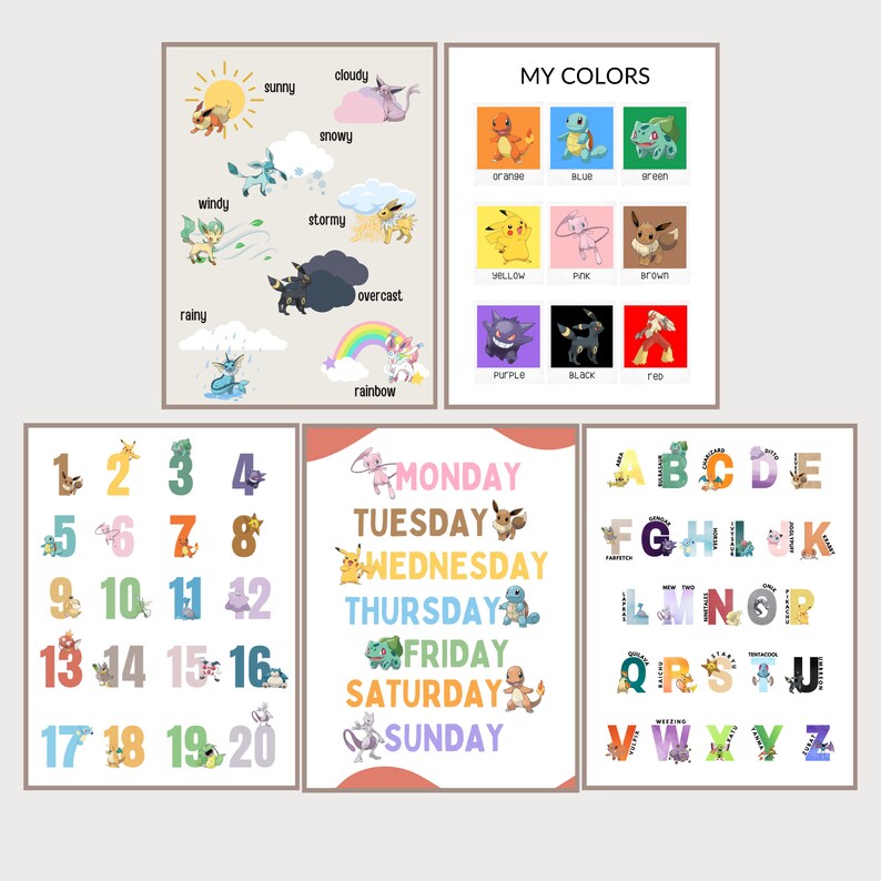12 Pokemon Poster Bundle Printables, Pokemon Gift, Educational Pokemon ...