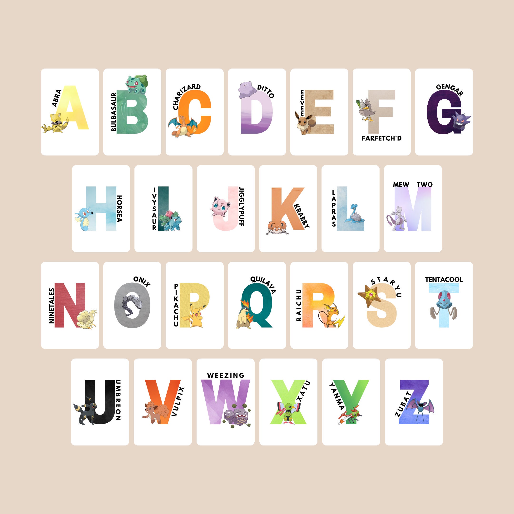 Pokemon Alphabet Bundle Pokemon ABC Cards Printable - Etsy