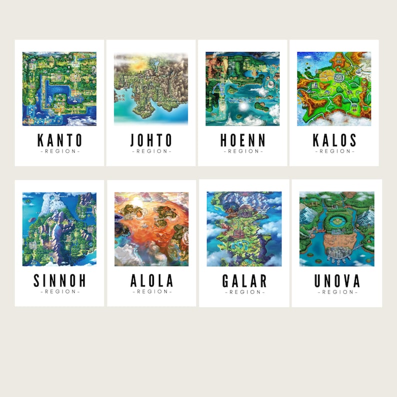 Pokemon Regional Posters Bundle 8 Pokemon Poster Bundle Pokemon ...